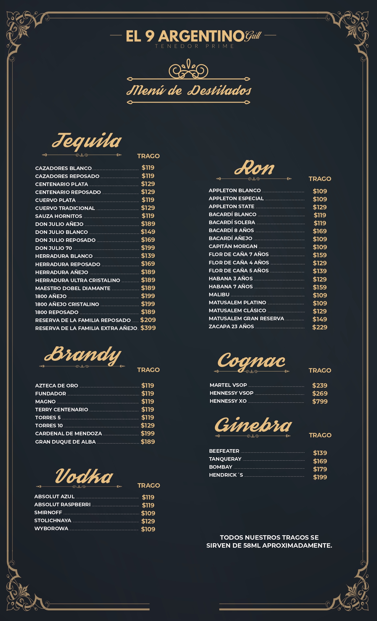 Menu – El 9 Argentino Grill