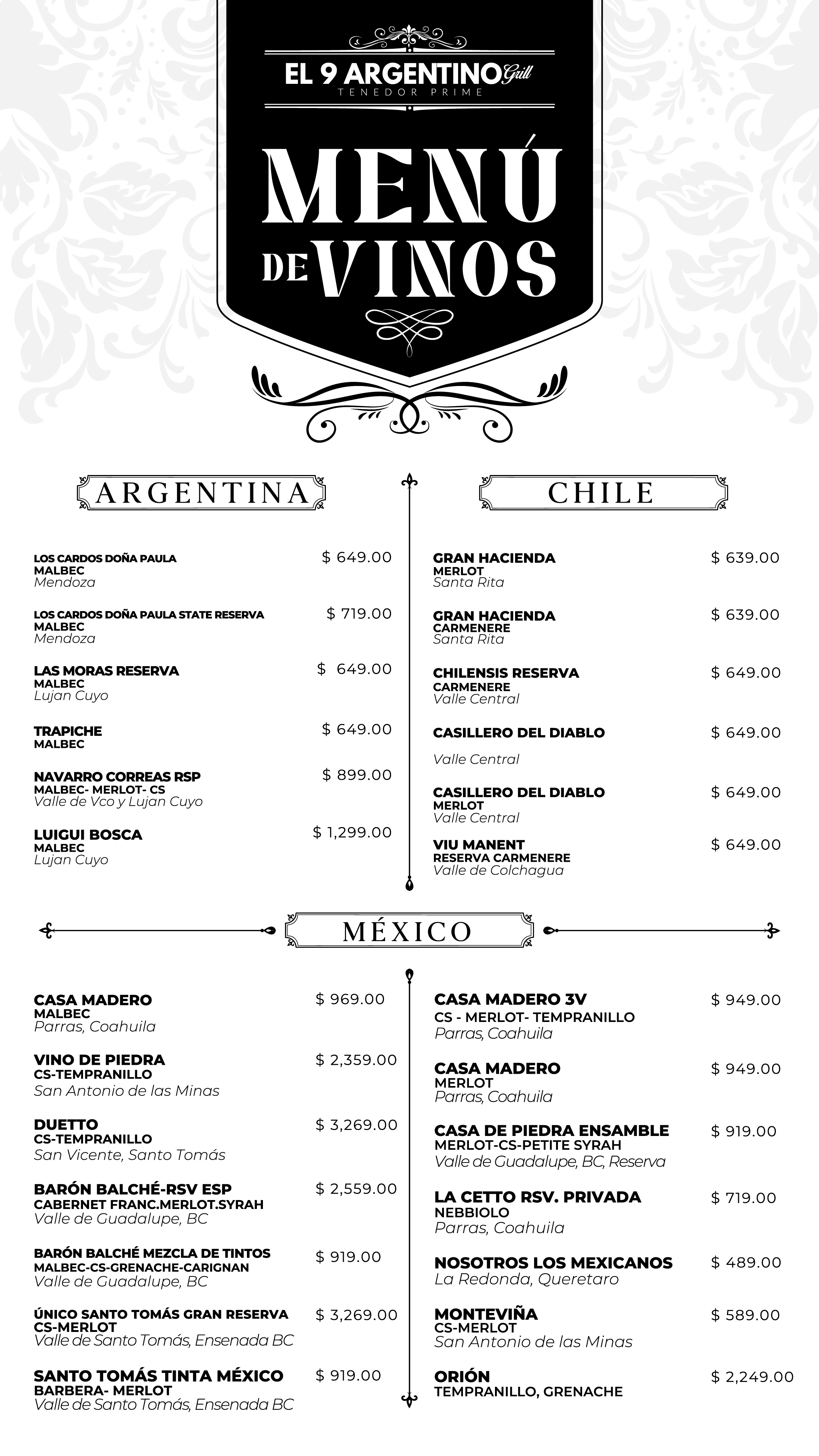 Menu – El 9 Argentino Grill